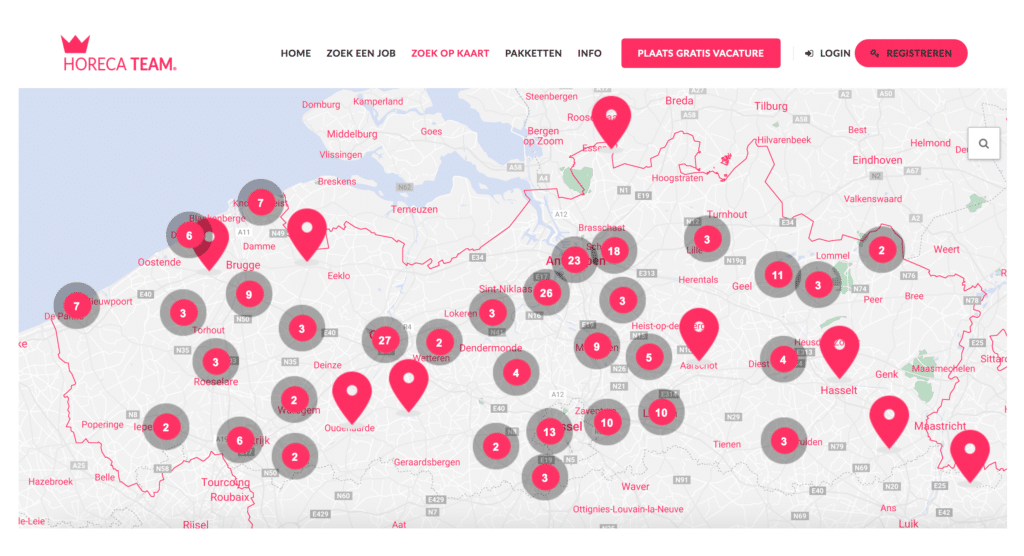 Bekijk alle horeca vacatures op de kaart I HORECA-TEAM.BE